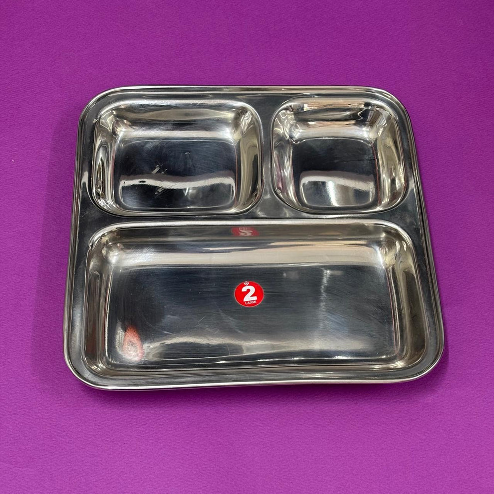 Stainless Steel Square Partition Tiffin Plate | 3 Compartment – Annams Shop